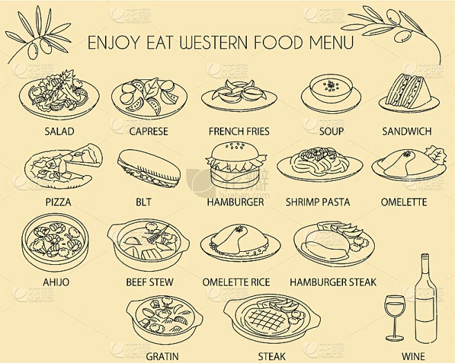 Western food menu line icon素材-花瓣网
