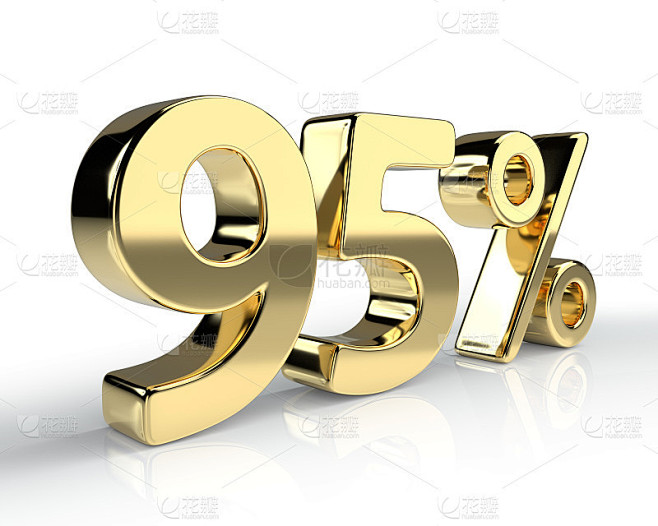95%的金色符号孤立在白色背景上。