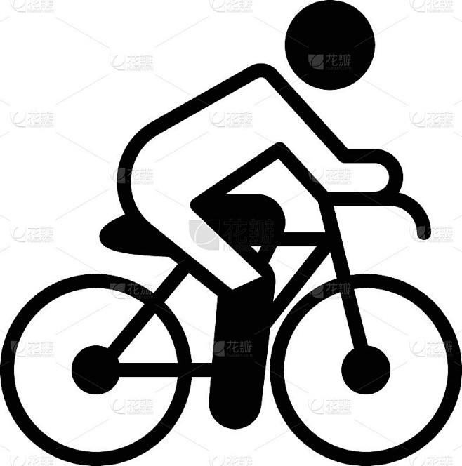 自行车与骑手矢量字形图标设计，自行车运动符号，自行车标志，自行车设备库存插图，骑自行车者侧视图概念