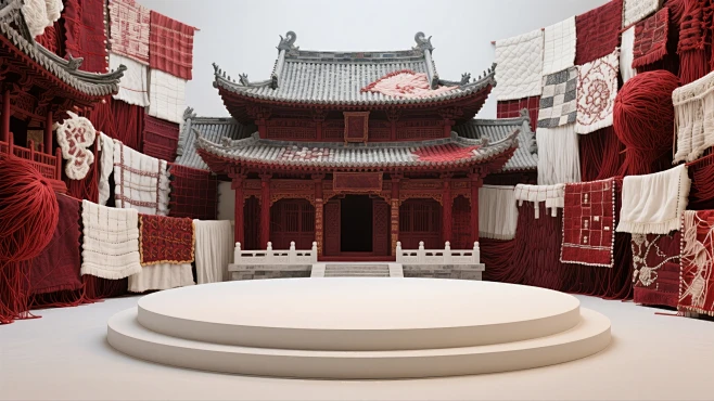 场景，展台，电商背景，拼接布料，古风建筑，中式美学，横版，zxs (2)-花瓣网