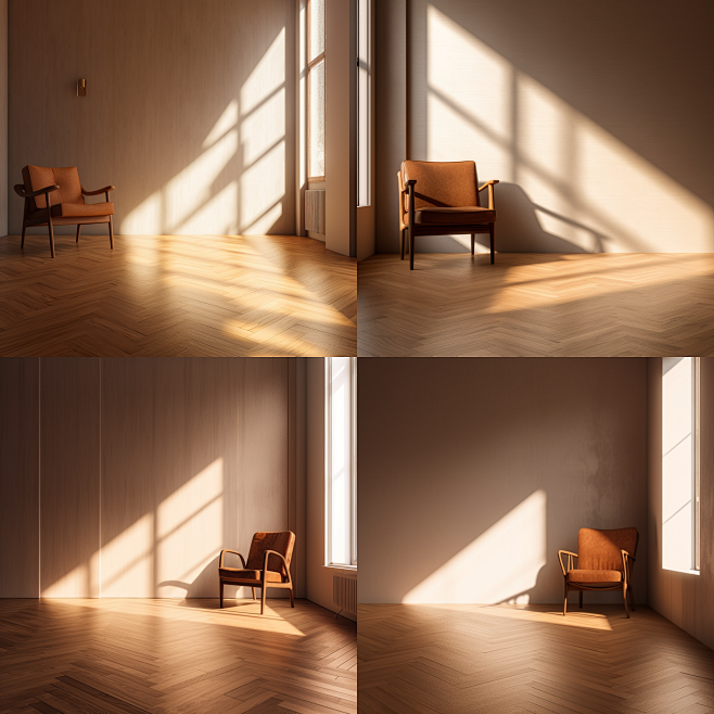 YC_an_arm_chair_on_wood_in_an_empty_room_in_the_style_of_sunray ...