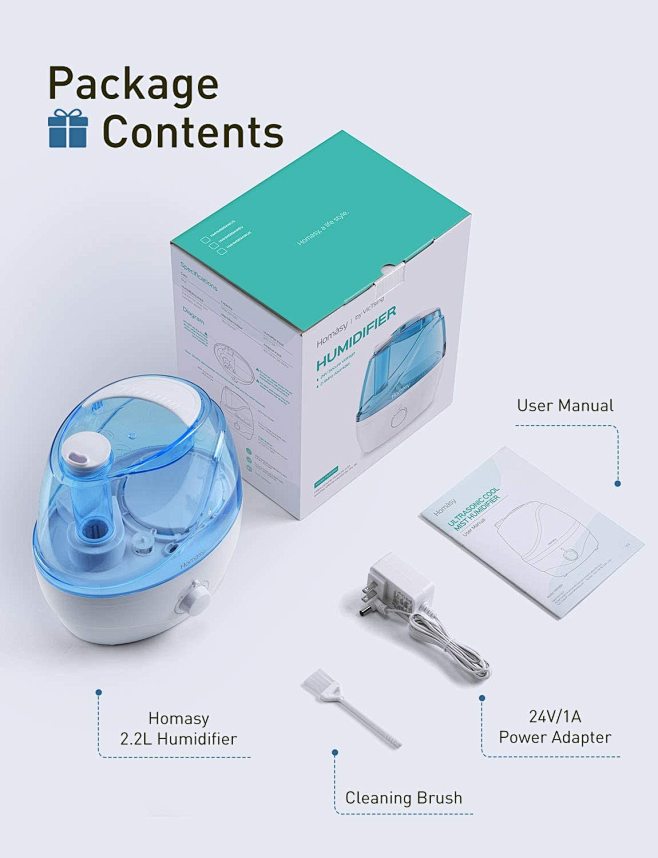 Amazon.com: Homasy OceanMist 2.2L Humidifiers for Bedroom, 28dB Whisper ...