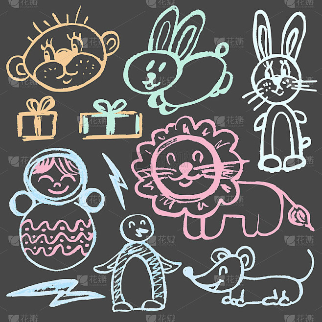 用蜡笔画的幼稚可爱的图画