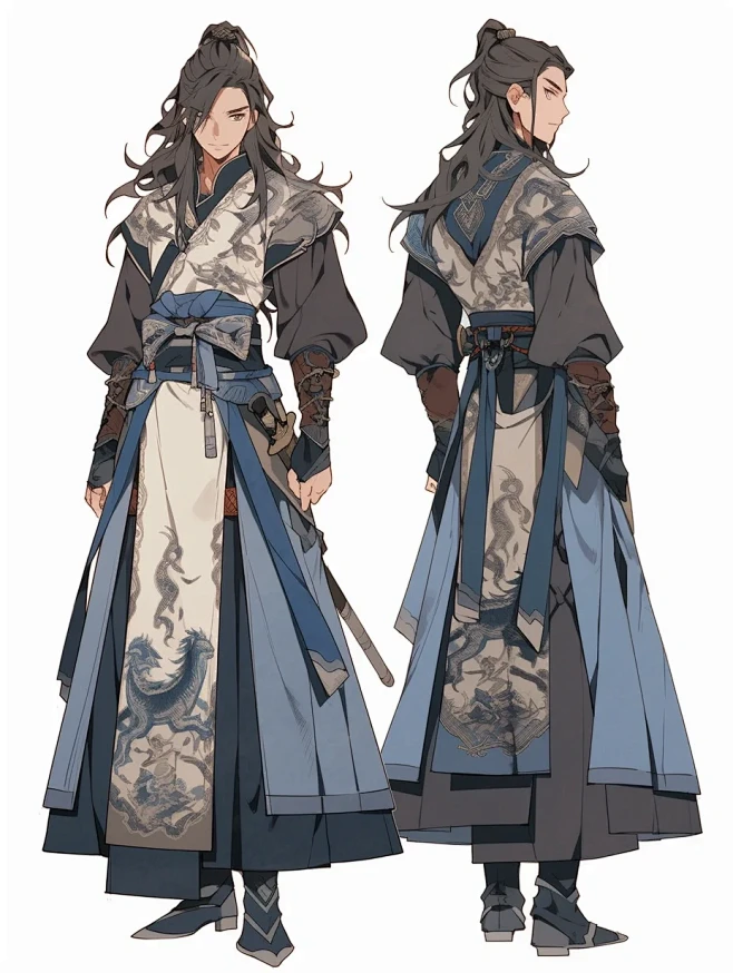 霸总的古装穿搭|青色男士古风长袍素材集-花瓣网