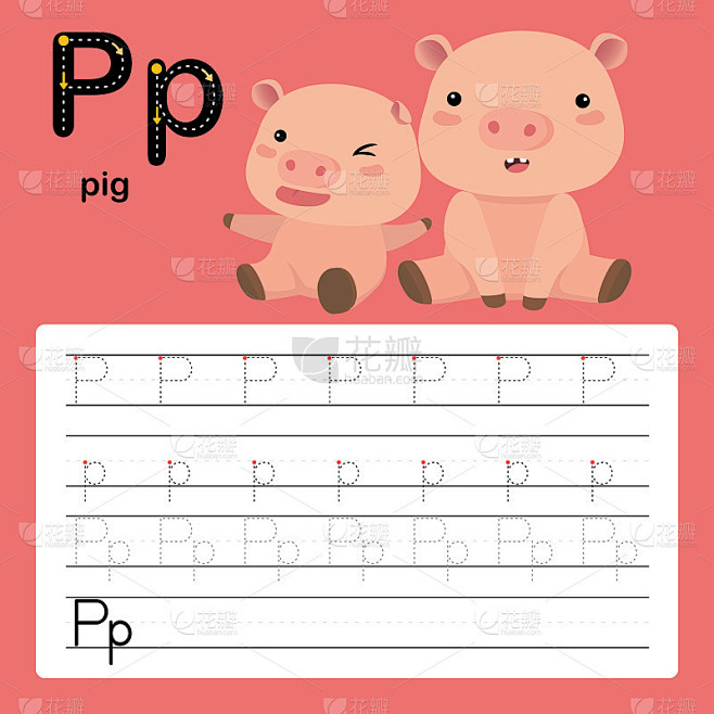 P, pig, Alphabet tracing worksheet for preschool a