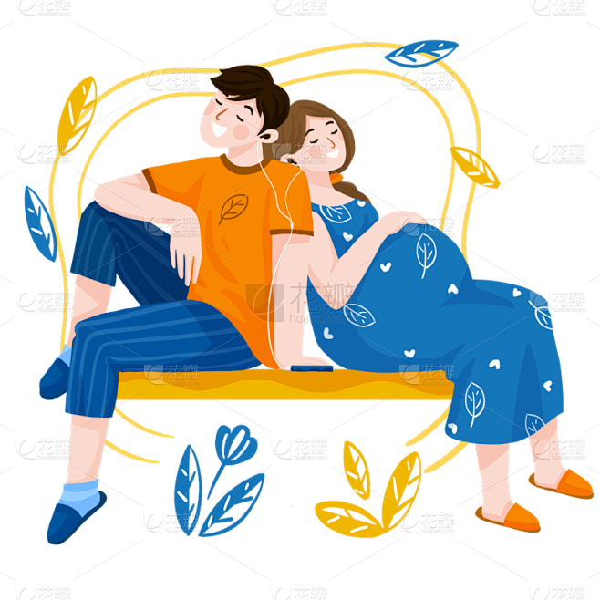卡通场景-准爸爸与孕妇的互动场景