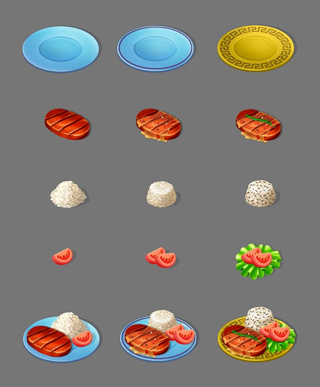 This may contain: a set of different food icons including hotdogs, rice ...