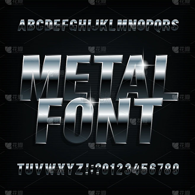 Metal alphabet font. Chrome effect bold letters an素材-花瓣网