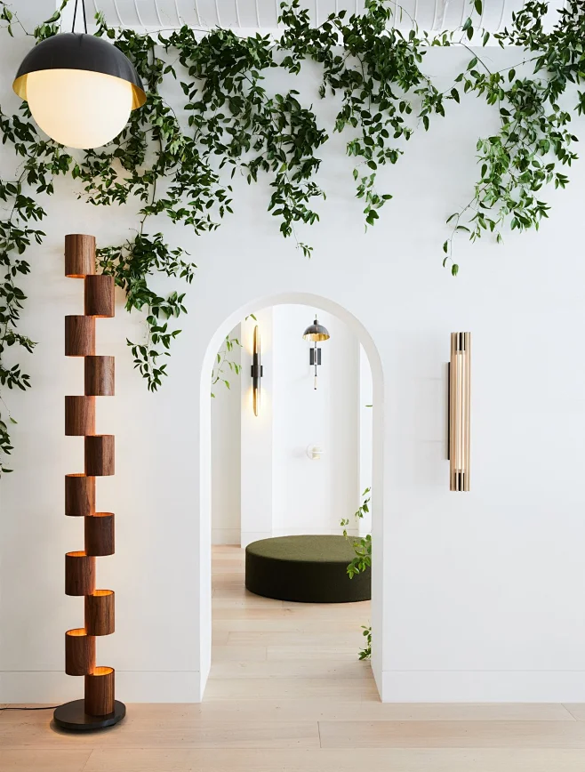 Beacon 30" Sconce : 30" high round sconce made up of alternating wood ...