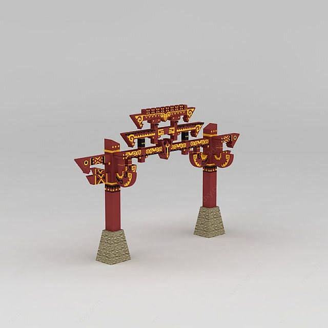 彝族大门3D模型