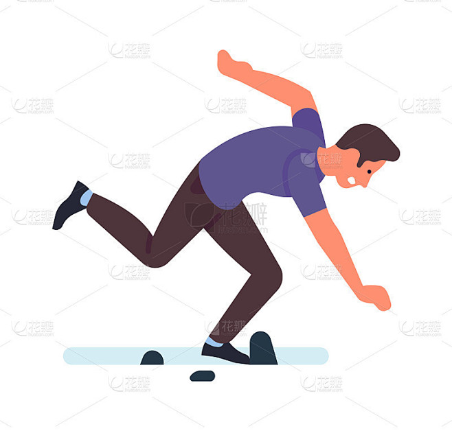 一个人被岩石绊倒了。人跌倒