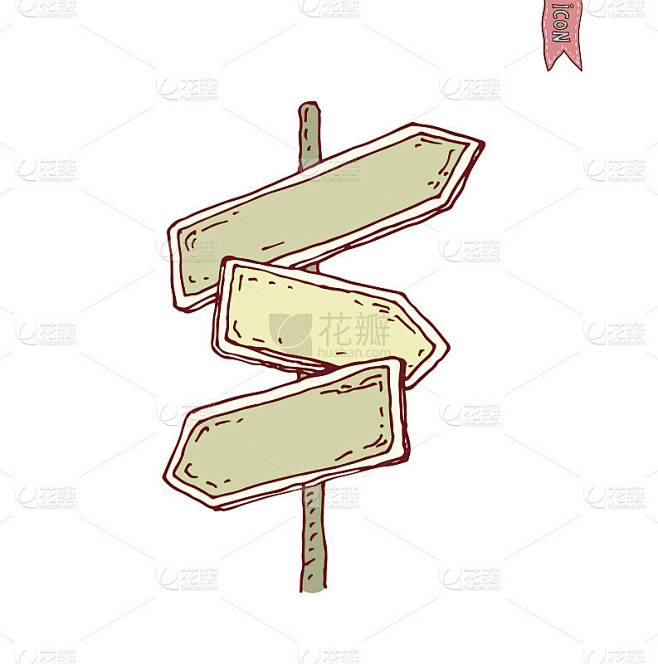 手绘木制路标。矢量插图。