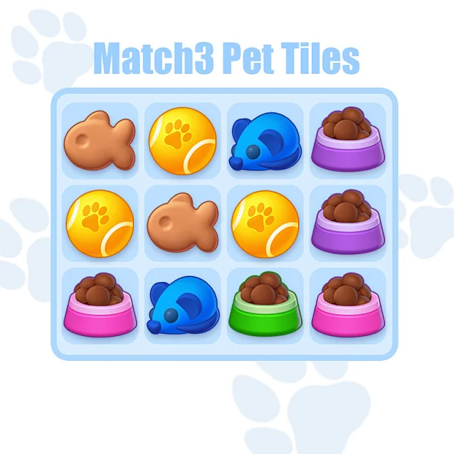 ball cartoon casual fish Food match3 mouse Pet stylized tiles-花瓣网