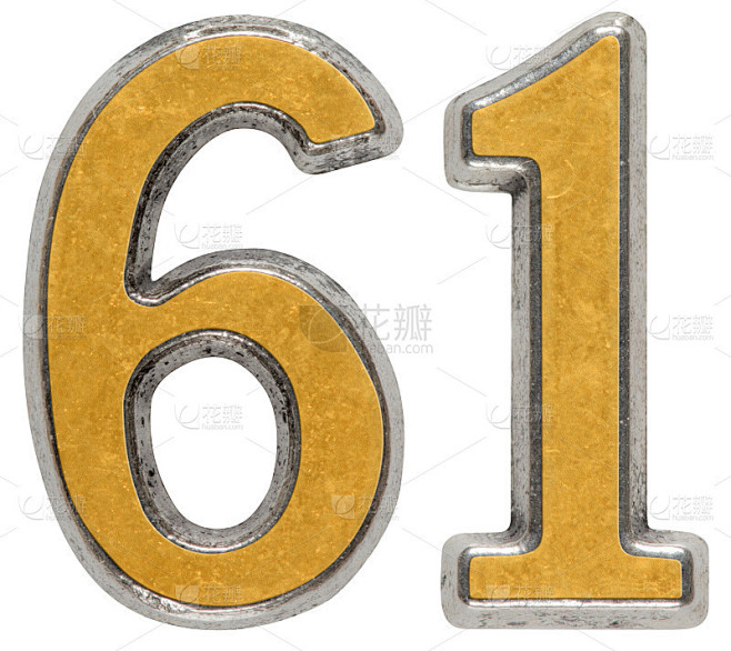 金属数字61,61，孤立在白色背景上