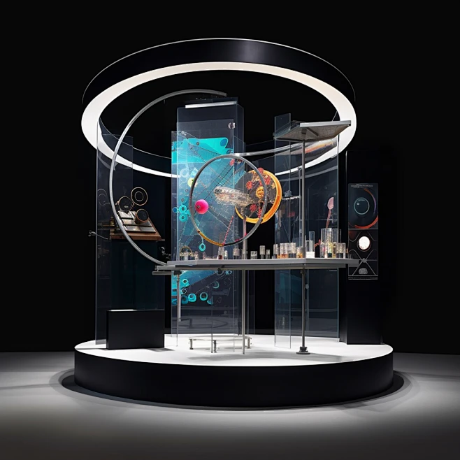 science museum exhibit design, physics subject, interactive, modern ...