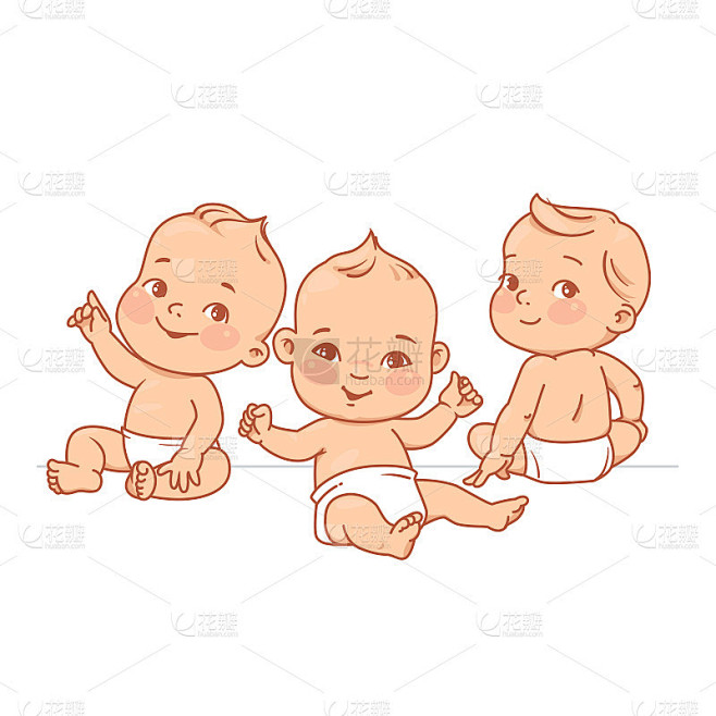 Cute little babies in diaper sitting together.