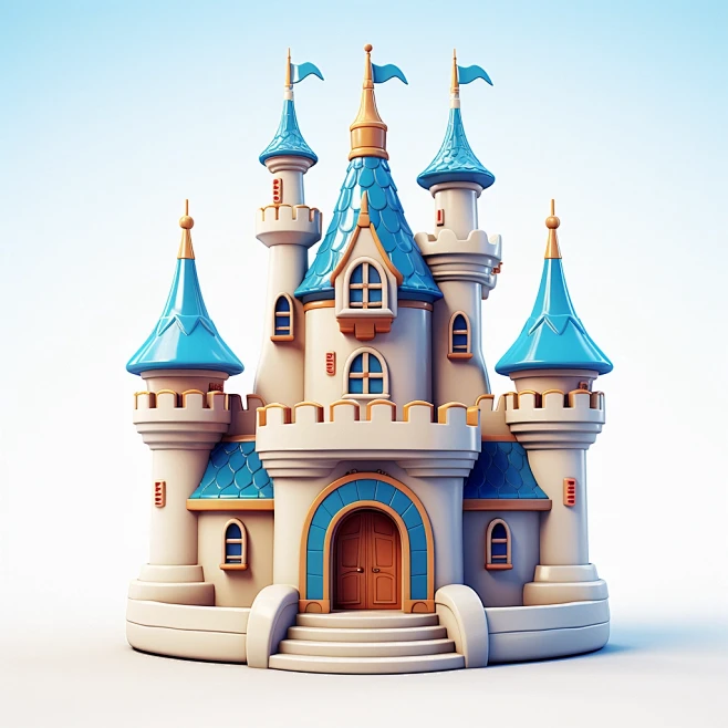 Cartoon castle, blue roof, 3D cartoon, bright, clean, concise, crisp ...
