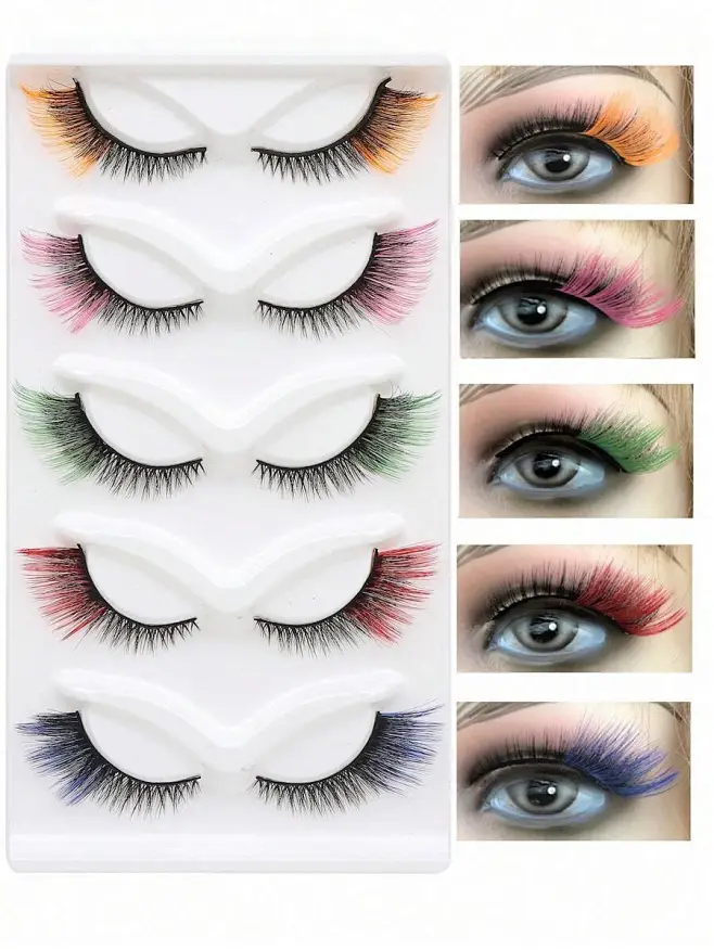 5 Pairs Colorful False Eyelashes, Vibrant Multi-Color Thick & Fluffy ...
