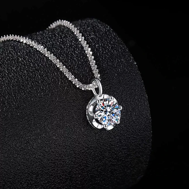 s925纯银吊坠莫桑钻项链 闪耀皇冠菜花链1克拉2克拉D色莫桑石项链 - 阿里巴巴-花瓣网