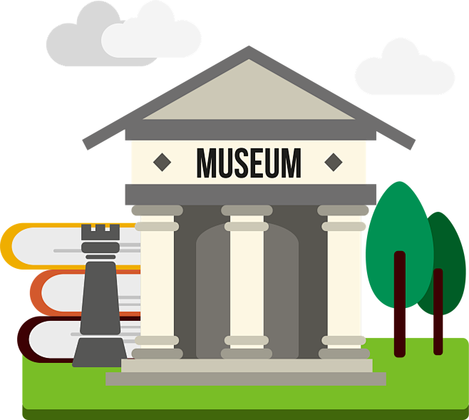 卡通房子 建筑 扁平博物馆 楼房png 小树