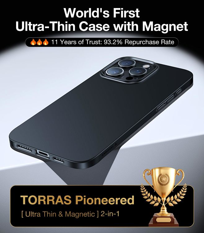 Amazon.com: TORRAS Magnetic Slim-Fit for iPhone 16 Pro Max Case, Ultra-Thin 16 ProMax Phone Case ...