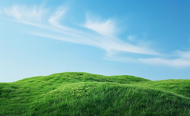 blue sky, grassy hill, green grass, simple background, photorealistic ...
