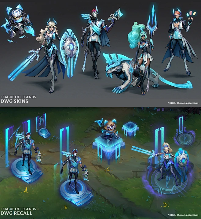 S10总决赛冠军 DWG 冠军皮肤（角色设计图）拳头Riot原画设计师“奥萨马 阿加佐姆”画作 Oussama Agazzoum-花瓣网