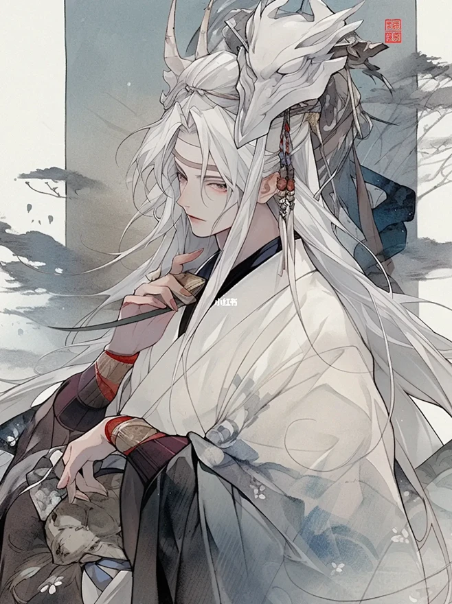 Midjourney｜古风美男-二次元水墨风-花瓣网