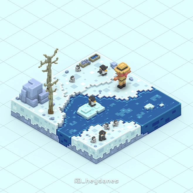 3D animal cube Isometric LEGO minecraft penguin snow voxel zoo-花瓣网