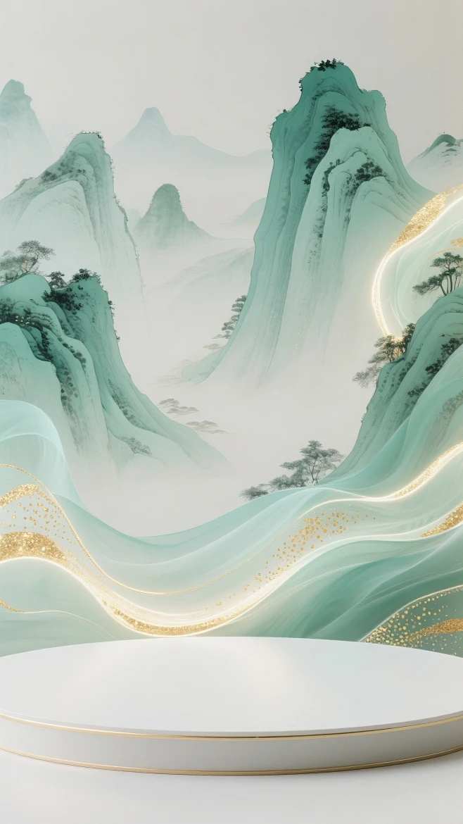 场景，展台，电商背景，青绿山水，流体水墨，中式美学，竖版，ZXS (2)-花瓣网