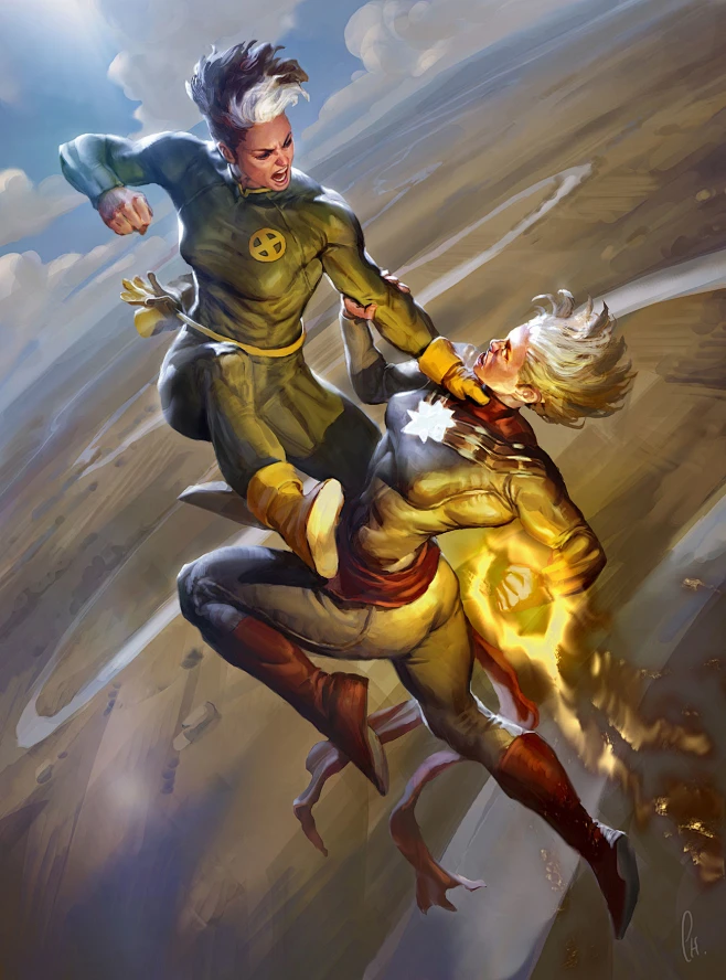 Rogue vs Captain Marvel, Javier Charro : Fan art of an epic reencounter ...
