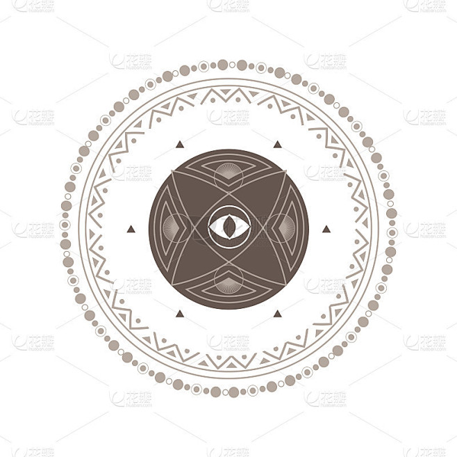 神秘的圆圈与眼睛孤立在白色背景