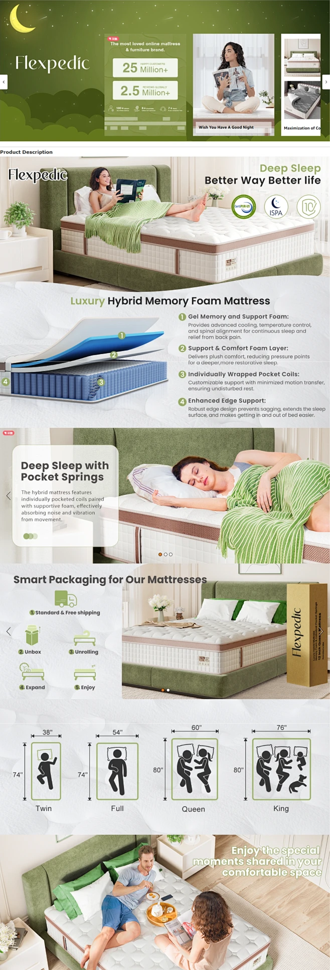 Amazon.com: King Mattress 14 Inch - Superior Hybrid Mattress In a Box ...