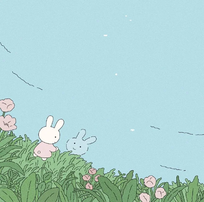 可爱小兔子治愈插画 （via twi uuueee_e）-花瓣网