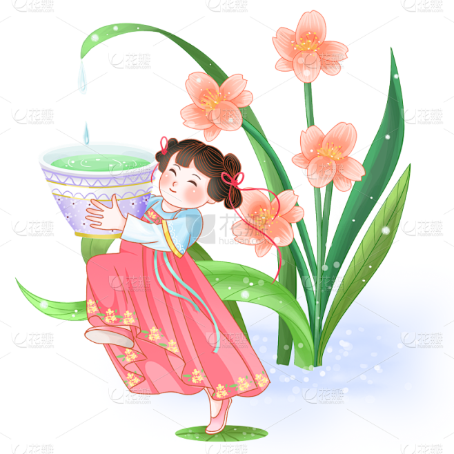 手绘-白露节气少女人物插画5