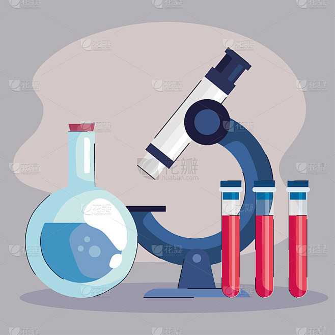 带有试管实验室图标的显微镜