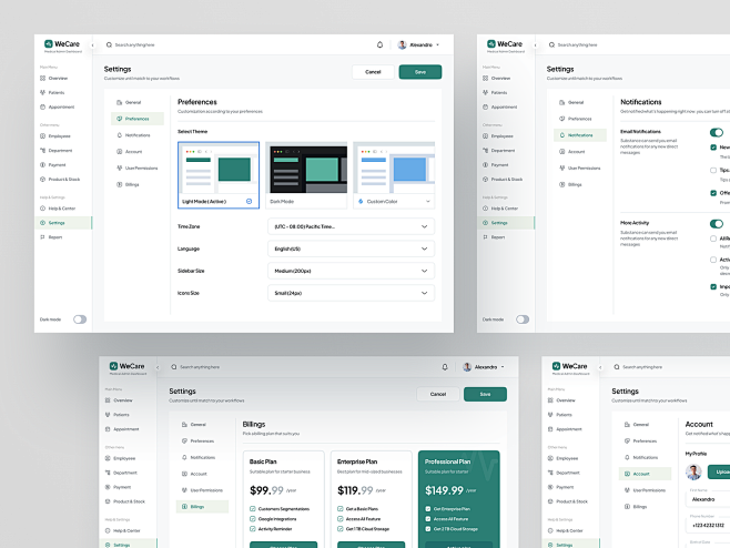 Settings Admin Dashboard - Wecare account admin dashboard appearance ...