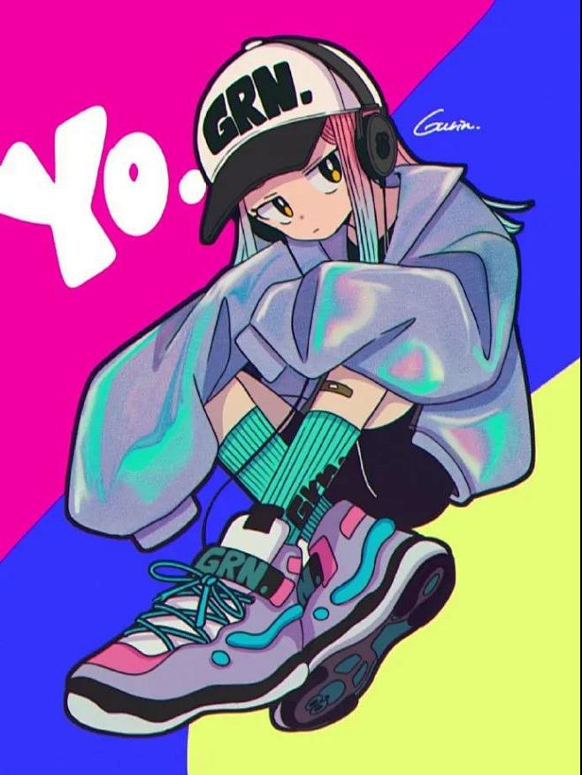 二次元插画，角色造型个性可爱～配色艳丽丰富~画师Gurin