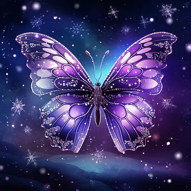紫色蝴蝶，翅膀闪闪发光，背景中有星星，生成式 ai-花瓣网