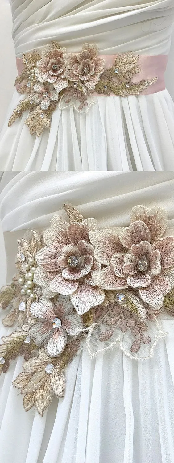 Exquisite vintage style hand sculpted floral lace bridal sash with 3D ...