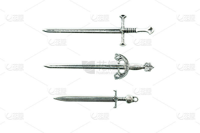 中世纪剑/骑士装备剑，直刃，双刃武器，单手，十字(十字形)剑柄。单手剑被保留为普通的配枪。在白色背景