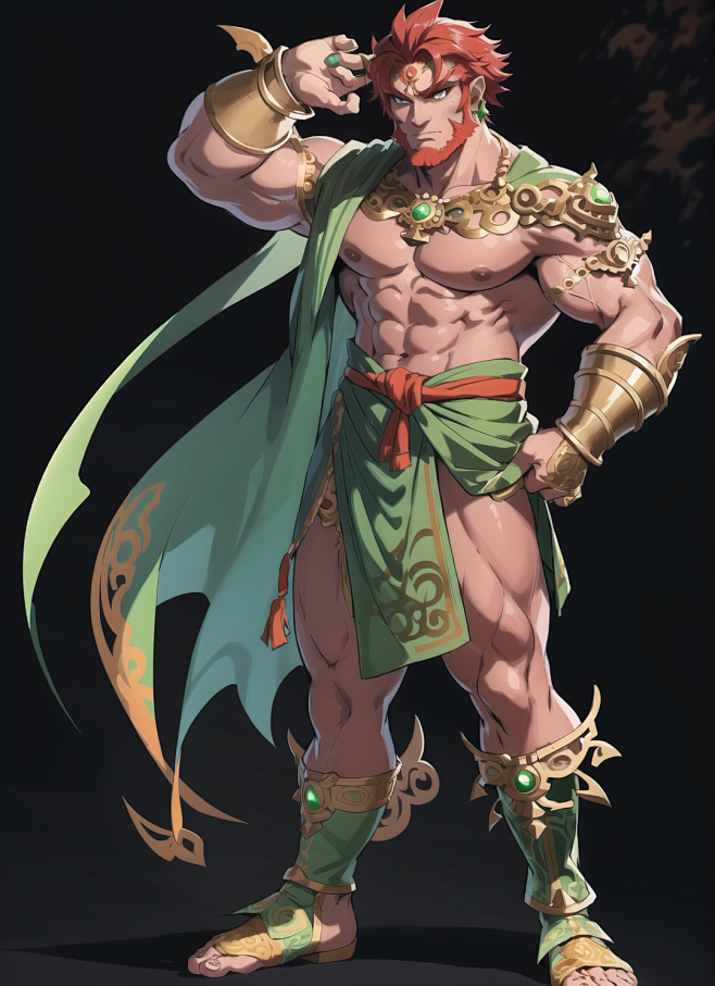 00198-2489085258-green skin, red hair,Ganondorf, male focus, muscular ...