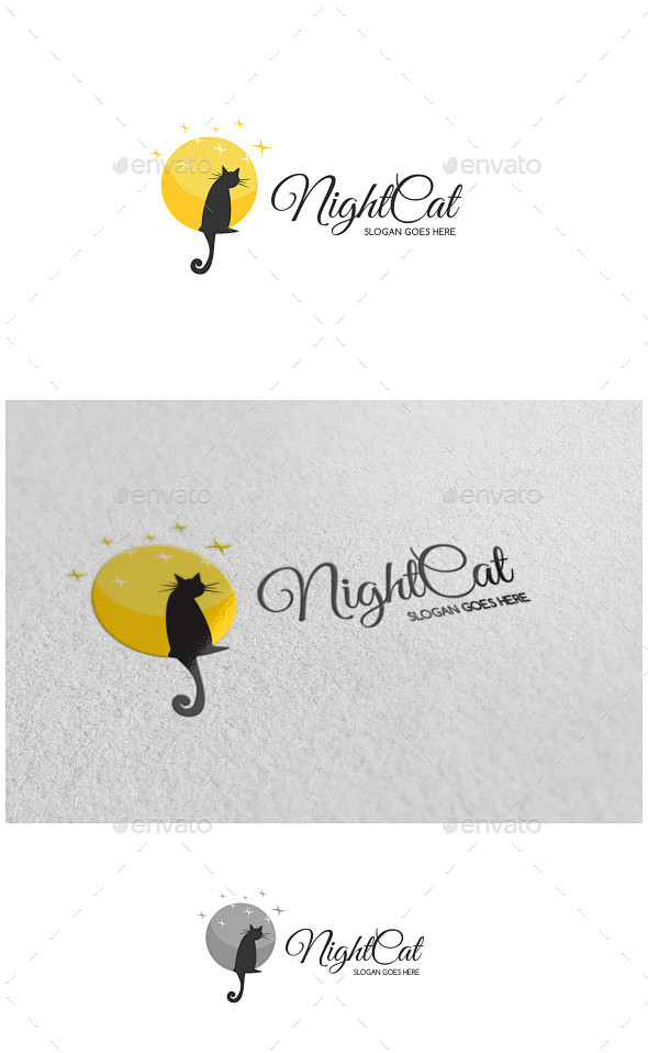 夜猫的标志——动物标志模板Night Cat Logo - Animals Logo Templates动物,动物,黑色,咖啡馆,猫,俱乐部 ...