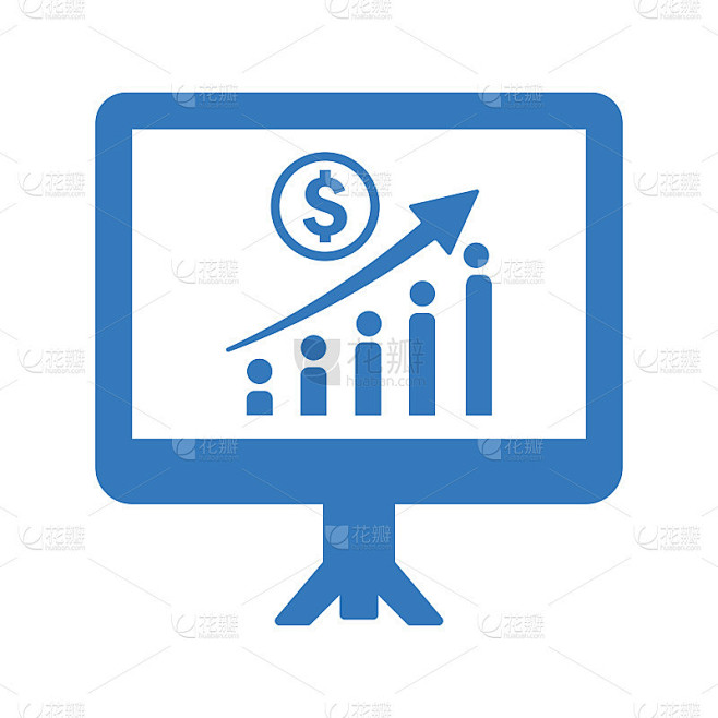 收入增长图标，收入报告，利润增长图表，蓝色版本