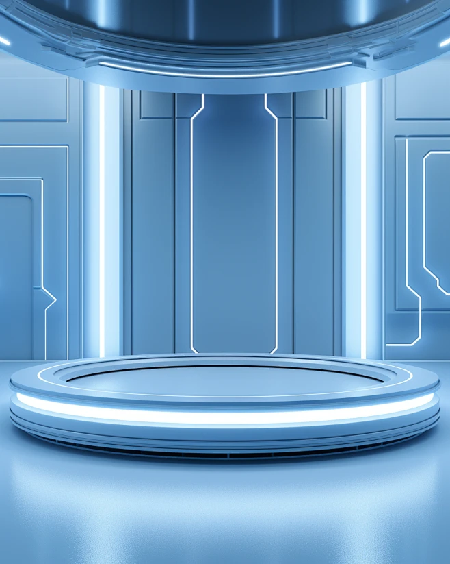 futuristic room with a circular table 3d mockup illustration, in the ...