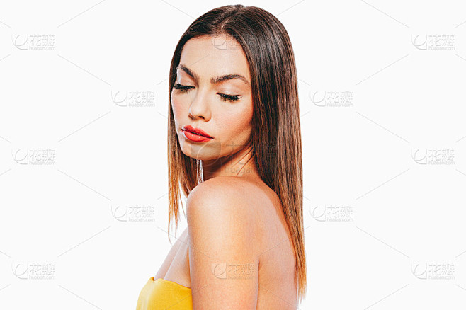 近距离的肖像年轻美丽的女人模特eoi 4192