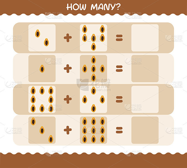 How many cartoon papaya. Counting game. Educationa