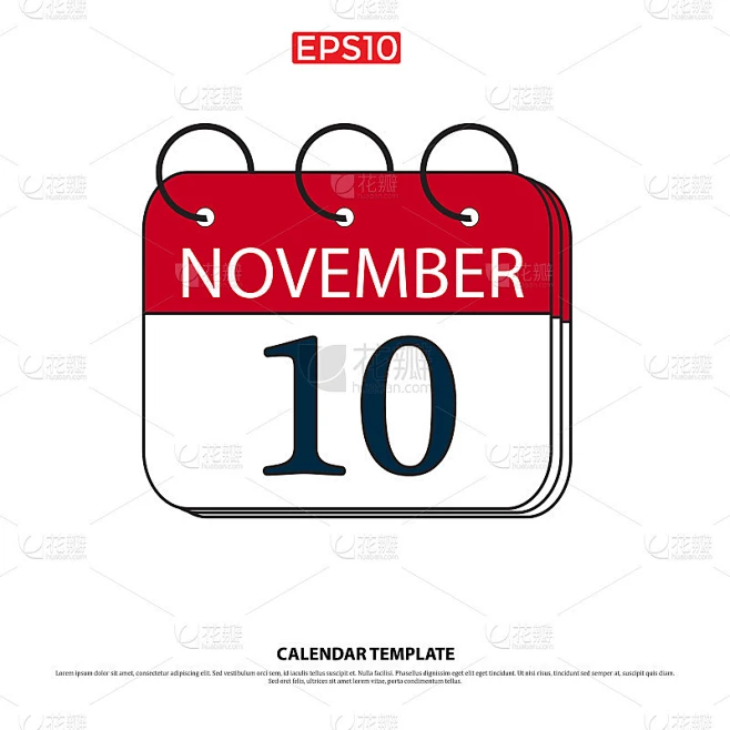 November 10.Calendar icon.Vector illustration,flat素材-花瓣网