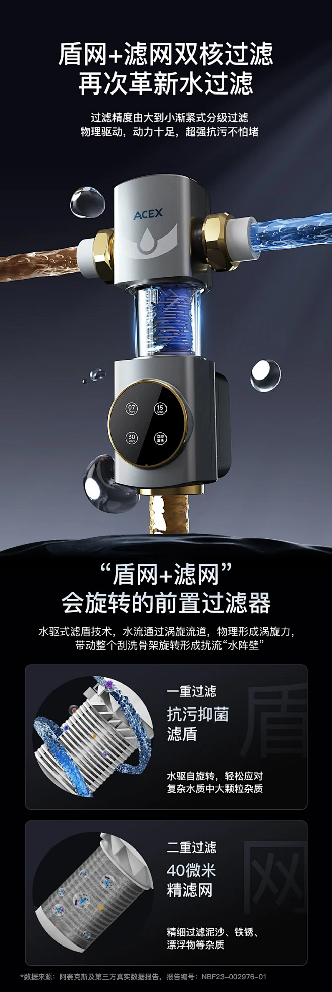 ACEX阿赛克斯盾网前置过滤器自动清洗反冲洗大流量净水器 自来水管道过滤器净水器家用 免换滤芯 全自动智能款【自行安装】【图片 价格 品牌 ...