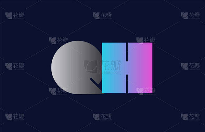 初始字母 qh q h 标志组合在粉红色的蓝色和灰色的颜色适合商业和企业身份
